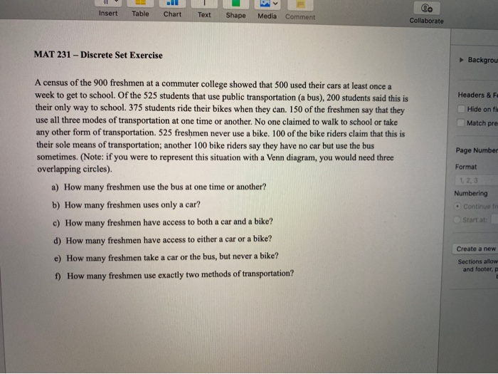 Solved Insert Table Chart Text Shape Media Comment | Chegg.com