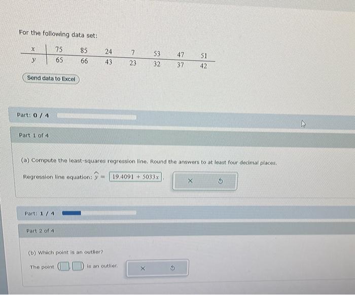 Solved For the following data set: Part: 0/4 Part 1 of 4 (a) | Chegg.com