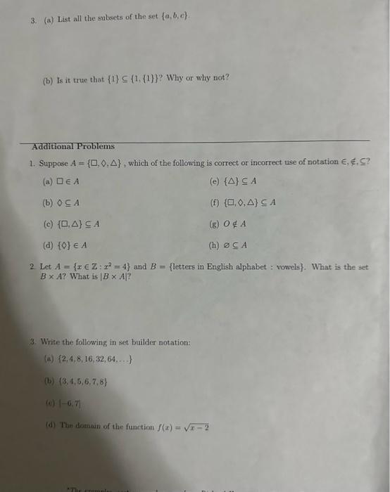Solved 1. Write each of the following sets by listing their | Chegg.com