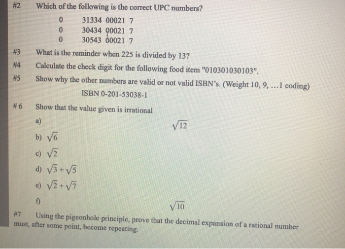 Solved #2 3 #5 Which of the following is the correct UPC | Chegg.com