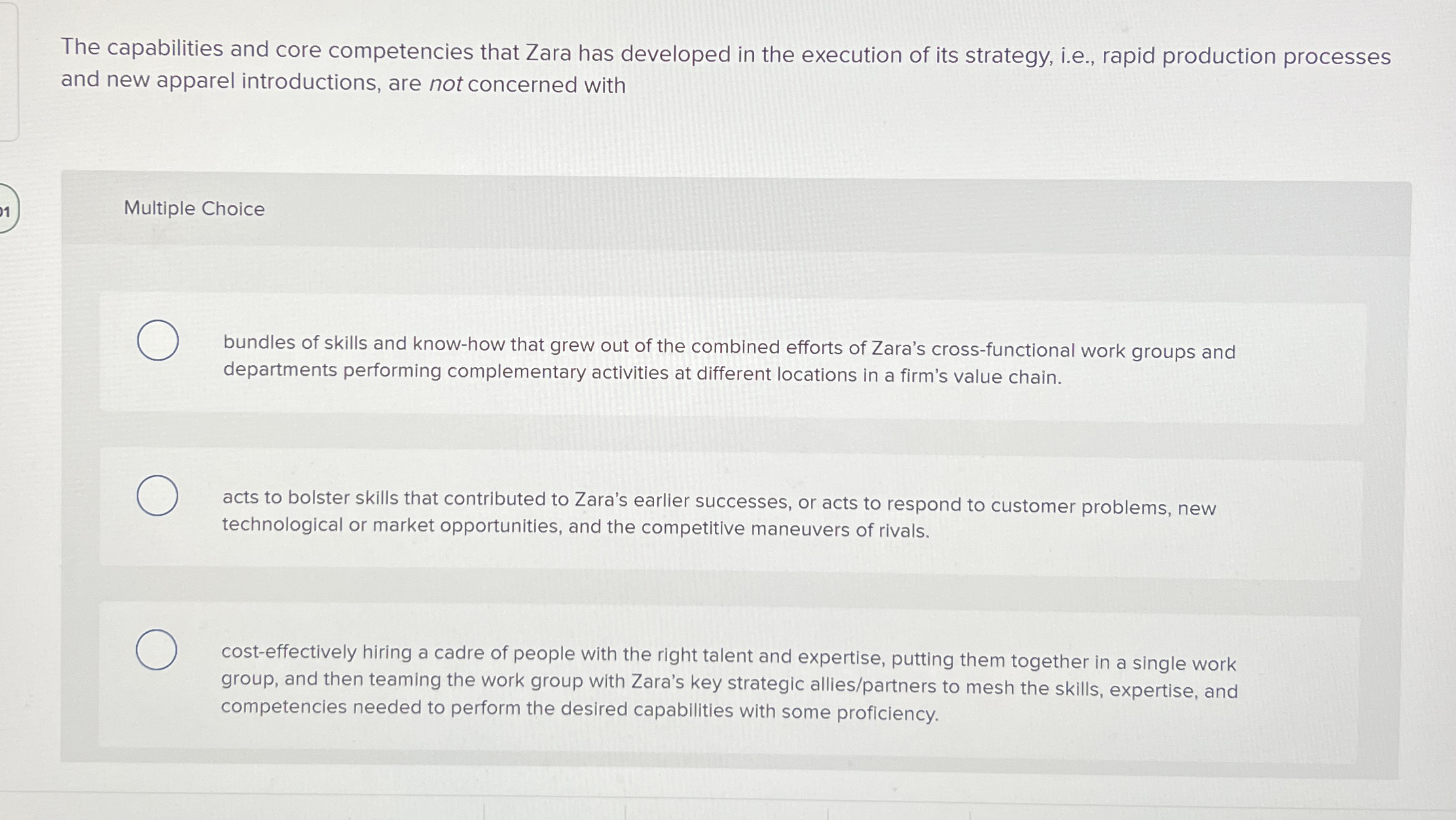 Solved The capabilities and core competencies that Zara has | Chegg.com