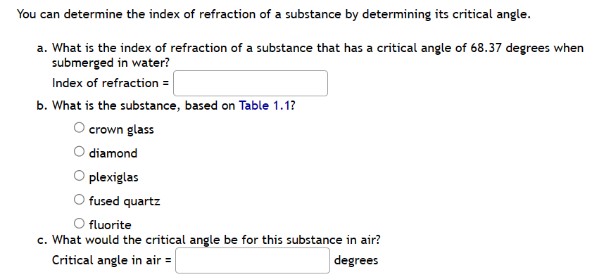 Solved You can determine the index of refraction of a | Chegg.com