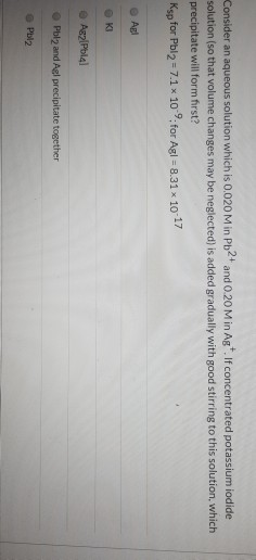 Solved Consider an aqueous solution which is 0.020 M in Pb2+ | Chegg.com
