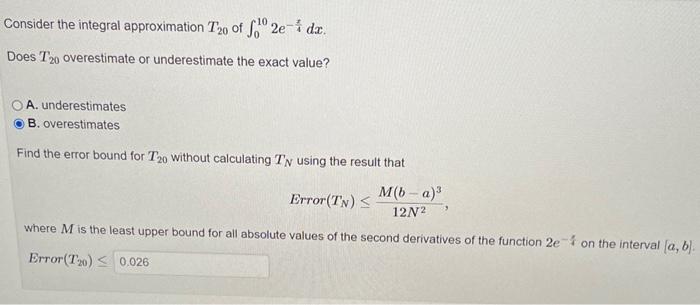 Solved Consider the integral approximation T20 of | Chegg.com