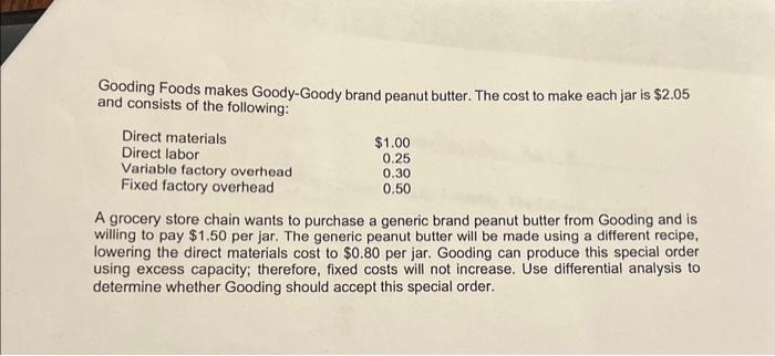 Solved Gooding Foods makes Goody-Goody brand peanut butter. | Chegg.com