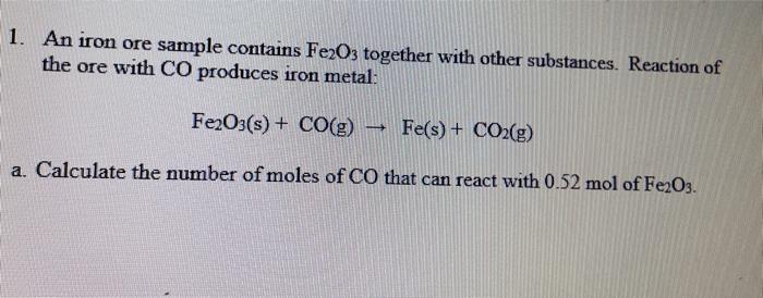 Solved An Iron Ore Sample Contains Fe2o3 Together With Other