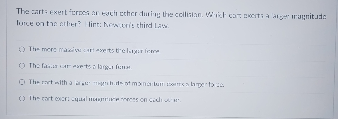 Solved The carts exert forces on each other during the | Chegg.com