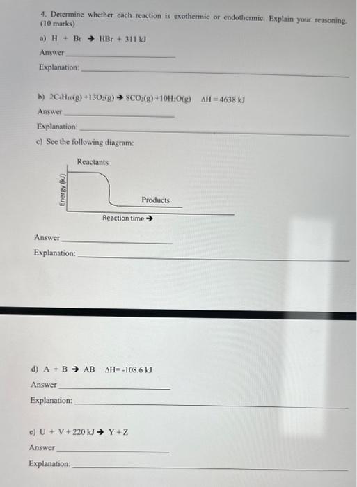 Solved 4. Determine whether each reaction is exothermic or | Chegg.com