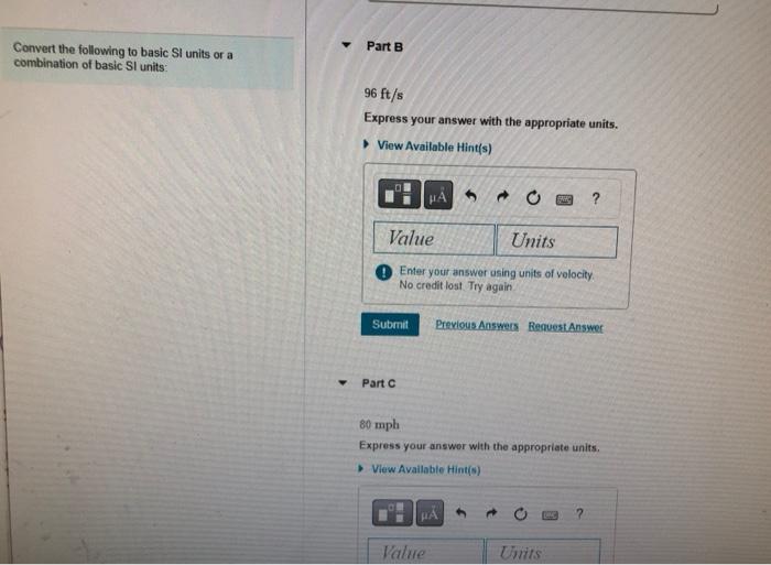 Solved Convert the following to basic SI units or a | Chegg.com
