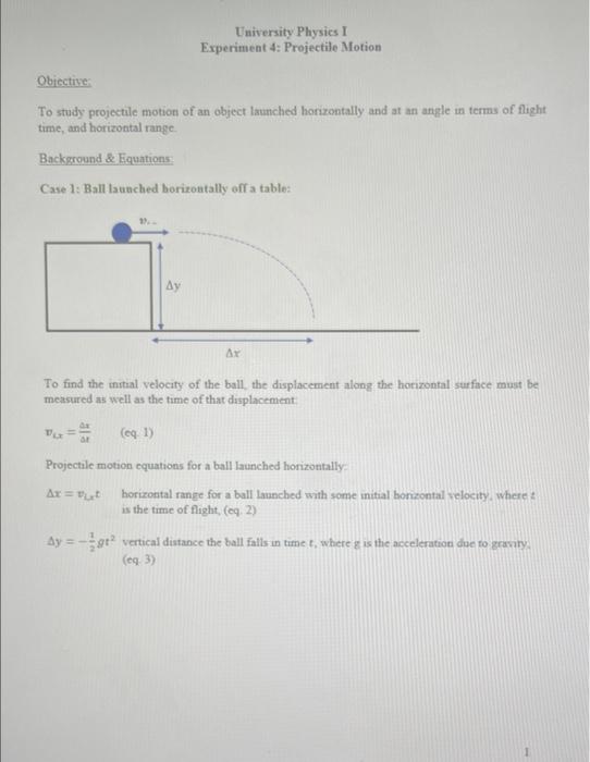 Solved University Physics I Experiment 4: Projectile Motion | Chegg.com