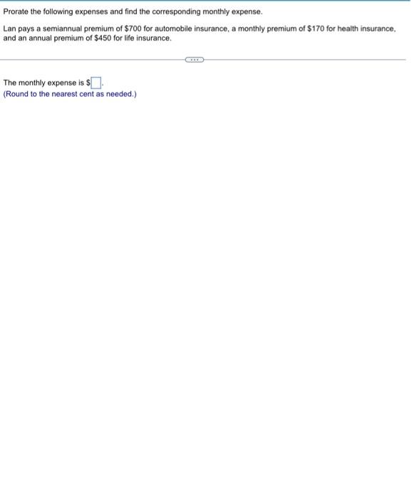 Solved Prorate the following expenses and find the | Chegg.com