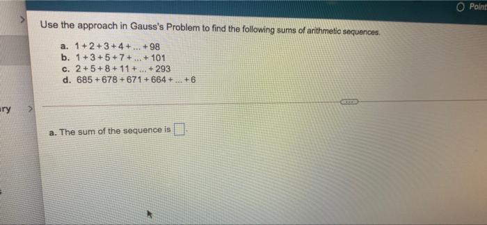 Solved O Point Use the approach in Gauss's Problem to find | Chegg.com