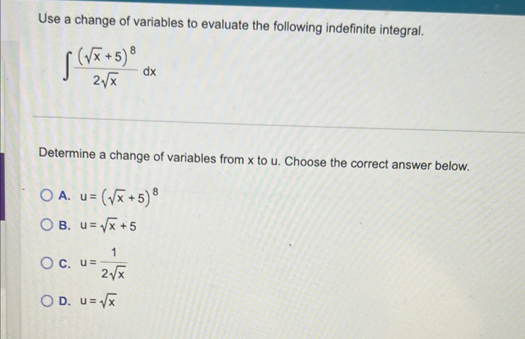 Solved Use a change of variables to evaluate the following | Chegg.com