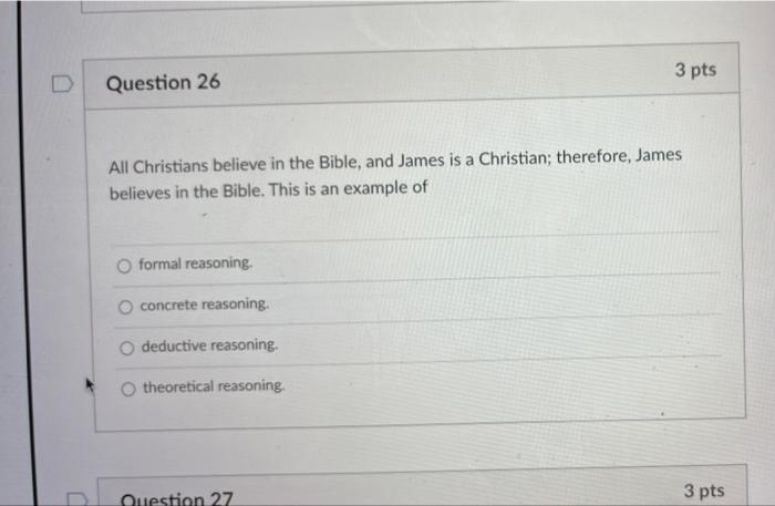 Solved 3 pts Question 26 All Christians believe in the | Chegg.com