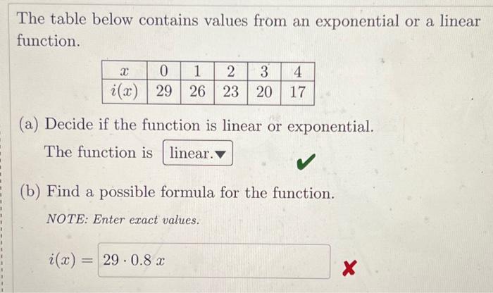 Solved The table below contains values from an exponential | Chegg.com