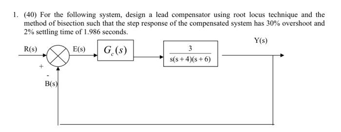 Solved 1. (40) For the following system, design a lead | Chegg.com