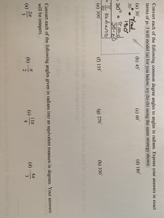Solved Convert each of the following common degree angles to | Chegg.com