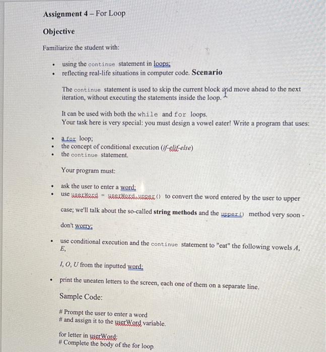 Solved Assignment 4 - For Loop Objective Familiarize the | Chegg.com