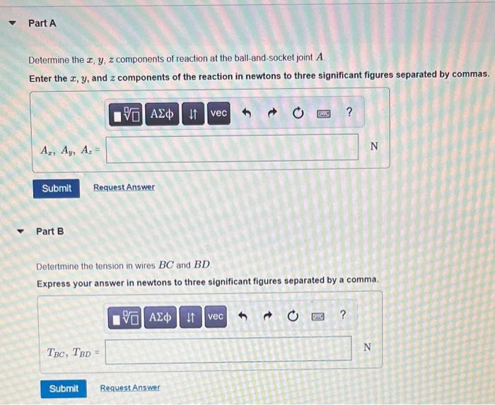 Solved Determine the x,y,z components of reaction at the | Chegg.com