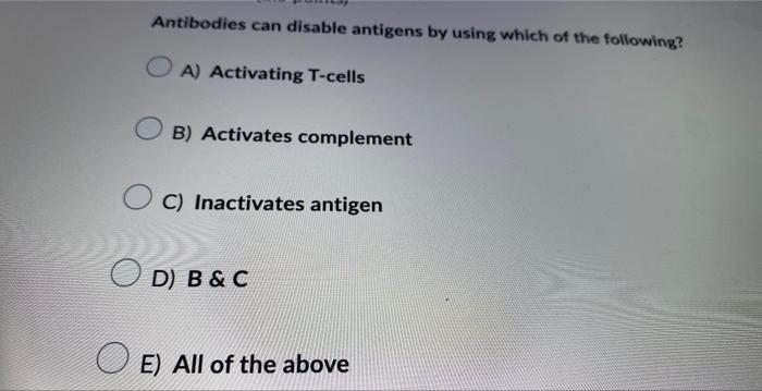 Solved Antibodies can disable antigens by using which of the | Chegg.com