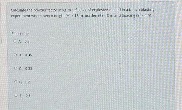 Solved Calculate the powder factor in kg/m3, if 60 kg of | Chegg.com