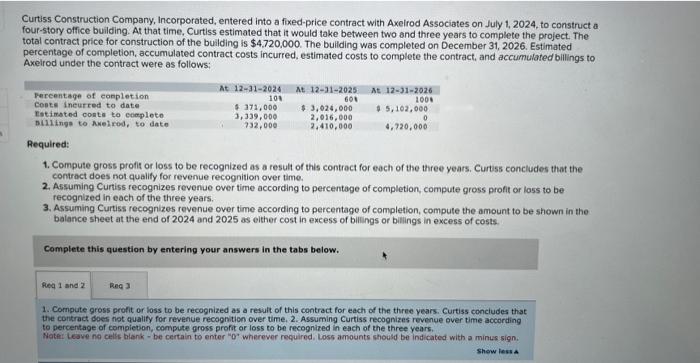 Solved Curtiss Construction Company, Incorporated, entered | Chegg.com