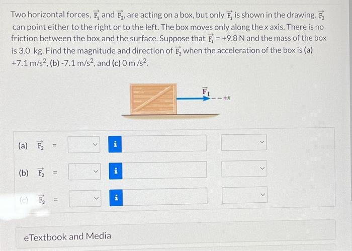 Solved Two horizontal forces, F1 and F2, are acting on a | Chegg.com