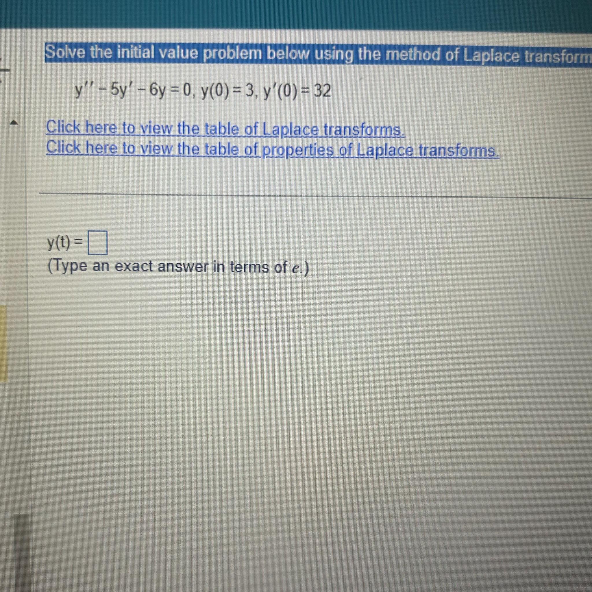 Solved Solve the initial value problem below using the | Chegg.com