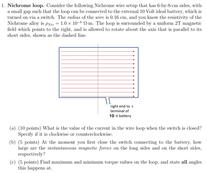 Solved 1. Nichrome loop. Consider the following Nichrome | Chegg.com