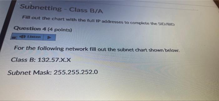 Solved Subnetting - Class C Fill out the chart. Please make | Chegg.com