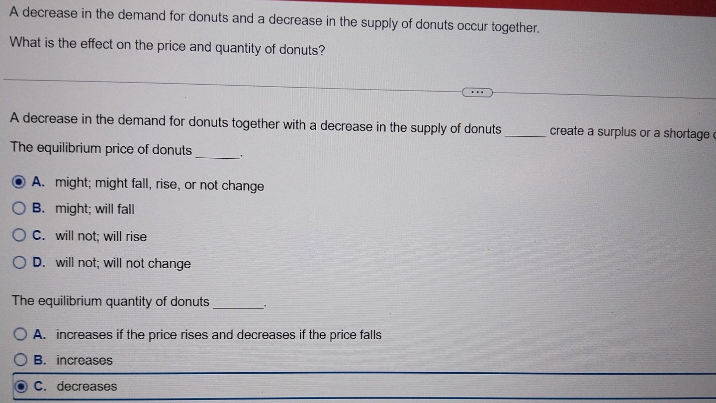 Solved A decrease in the demand for donuts and a decrease in | Chegg.com