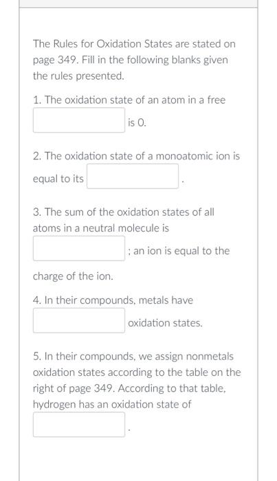 Solved The Rules for Oxidation States are stated on page | Chegg.com