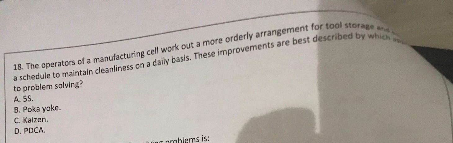 Solved 18. The operators of a manufacturing cell work out a | Chegg.com