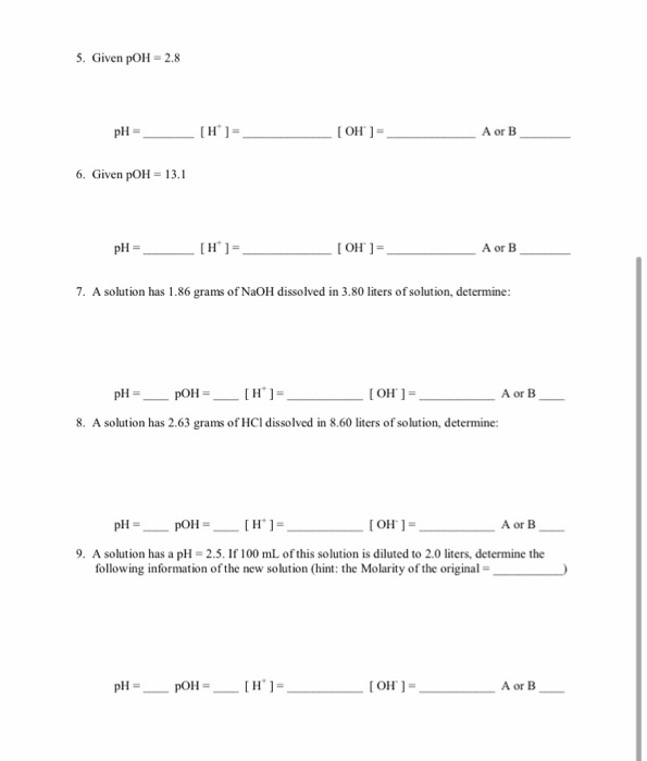 Solved pH Calculation Problemsif someone can do all the | Chegg.com