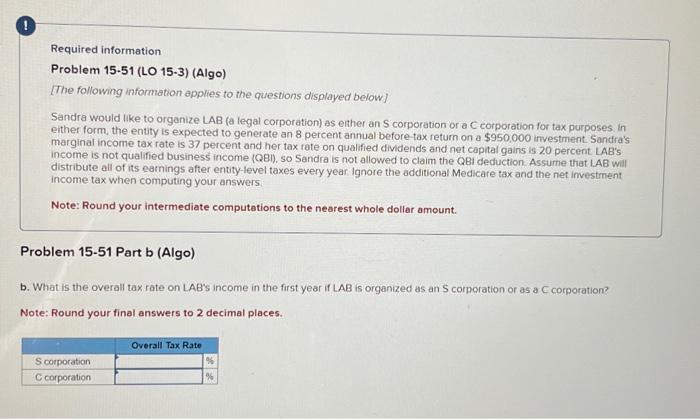 Solved Required information Problem 15-51 (LO 15-3) (Algo) | Chegg.com