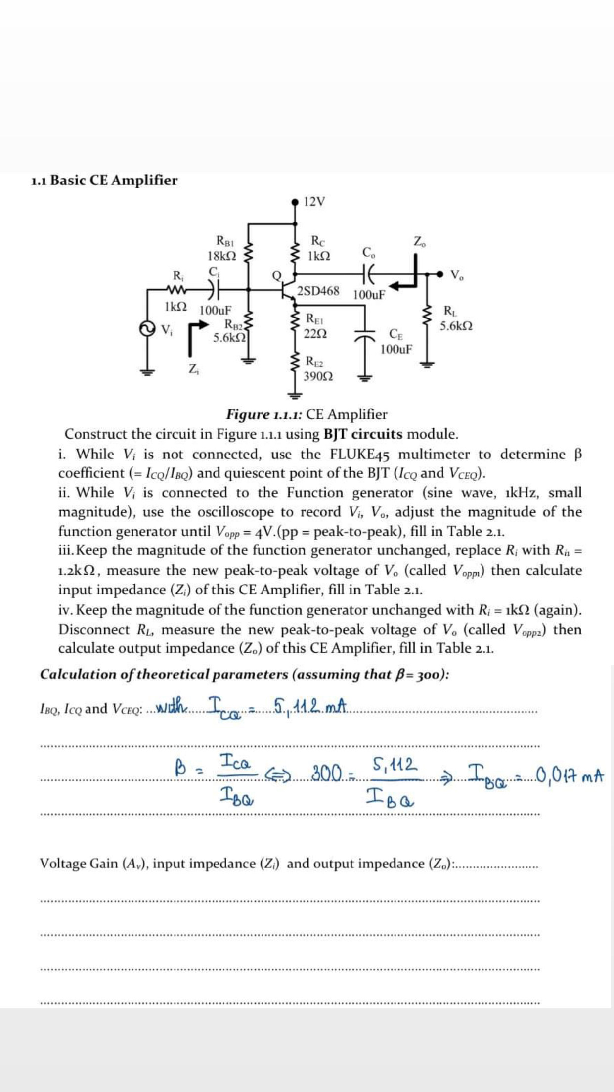 Solved calculate I(BQ), ﻿V(CEQ) ,voltage gain Av, ﻿input | Chegg.com