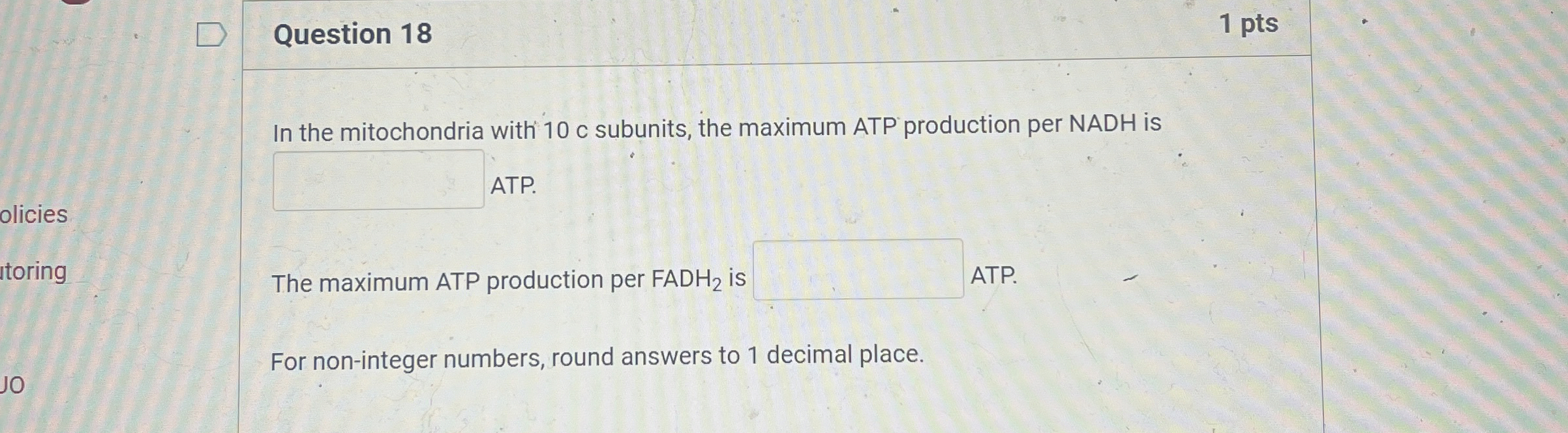 Solved Question 181 ﻿ptsIn the mitochondria with 10 ﻿c | Chegg.com