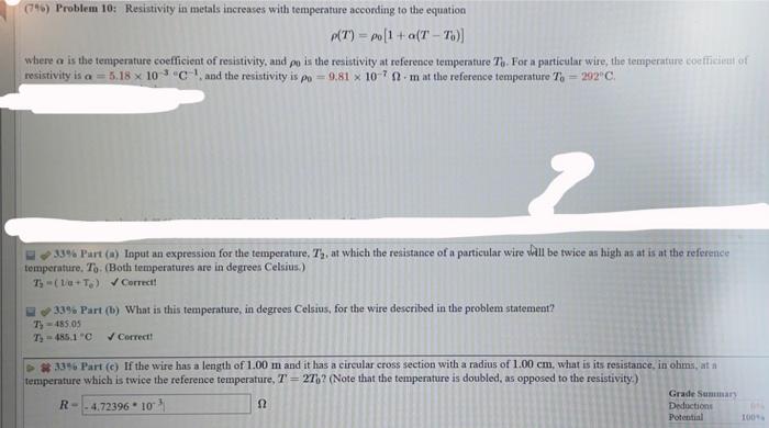 Solved ρ(T)=ρ0[1+α(T−T0)] where α is the temperature | Chegg.com