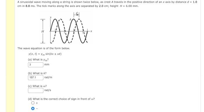 Solved A sinusoidal wave moving along a string is shown | Chegg.com