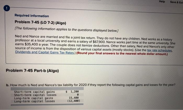 Solved Help Save & EX ! Required information Problem 7-45 | Chegg.com Solved Help Save & EX ! Required information Problem 7-45 | Chegg.com
