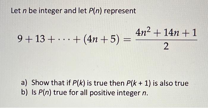 Solved Let n be integer and let P(n) represent | Chegg.com