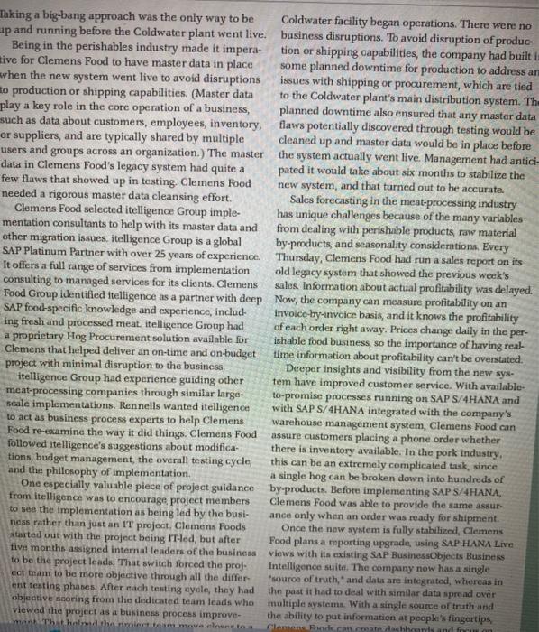 Solved Case Study Chapter 9: Title- "Clemens food group | Chegg.com