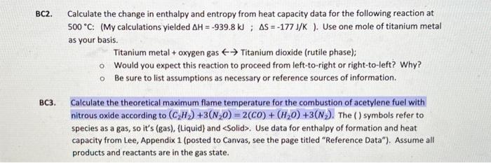 Solved 2. Calculate the change in enthalpy and entropy from | Chegg.com