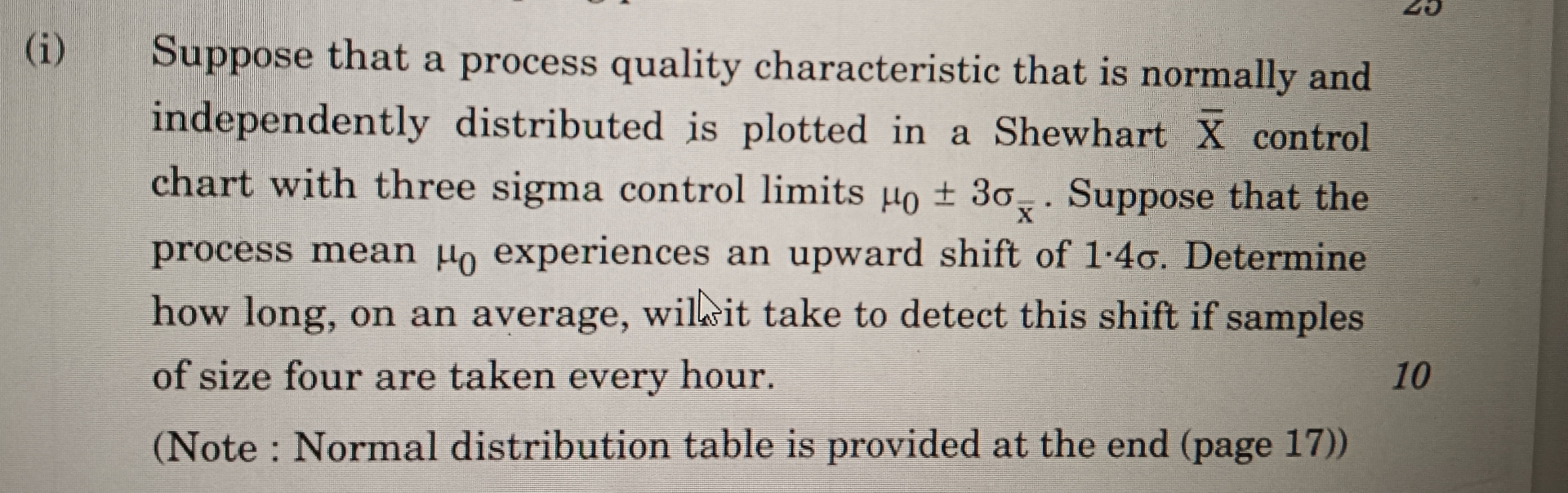 Solved (i) ﻿Suppose that a process quality characteristic | Chegg.com