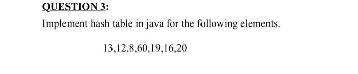 Solved QUESTION 3: Implement hash table in java for the | Chegg.com