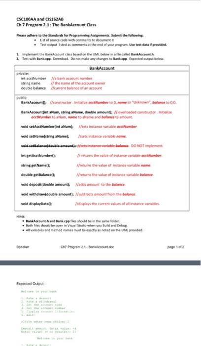 Solved CSC100AA and C15162AB Ch 7 Program 2.1 : The | Chegg.com