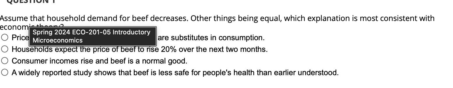 Solved Assume that household demand for beef decreases. | Chegg.com