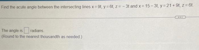 Solved Find the acute angle between the intersecting lines | Chegg.com