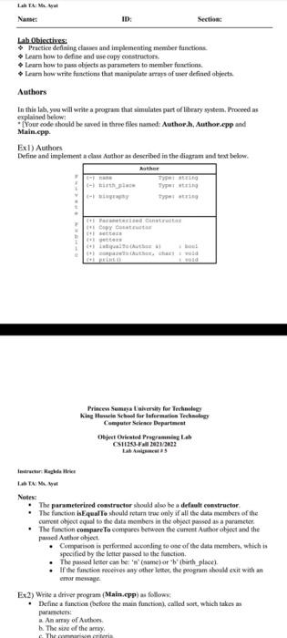 Solved Names Id Section Lab Obiectives Practice Defining 