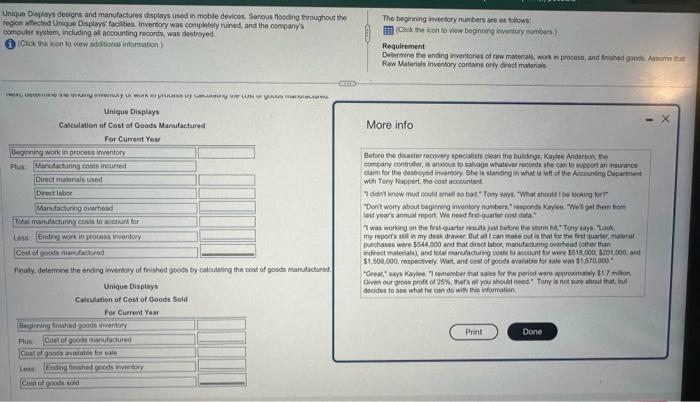 Solved Unique Displays designs and manutactures displays | Chegg.com